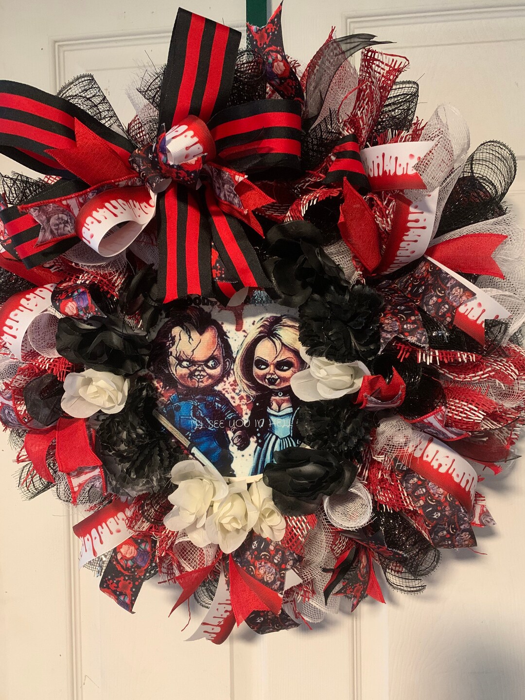 Chucky and His Bride Halloween Horror Wreath - Etsy