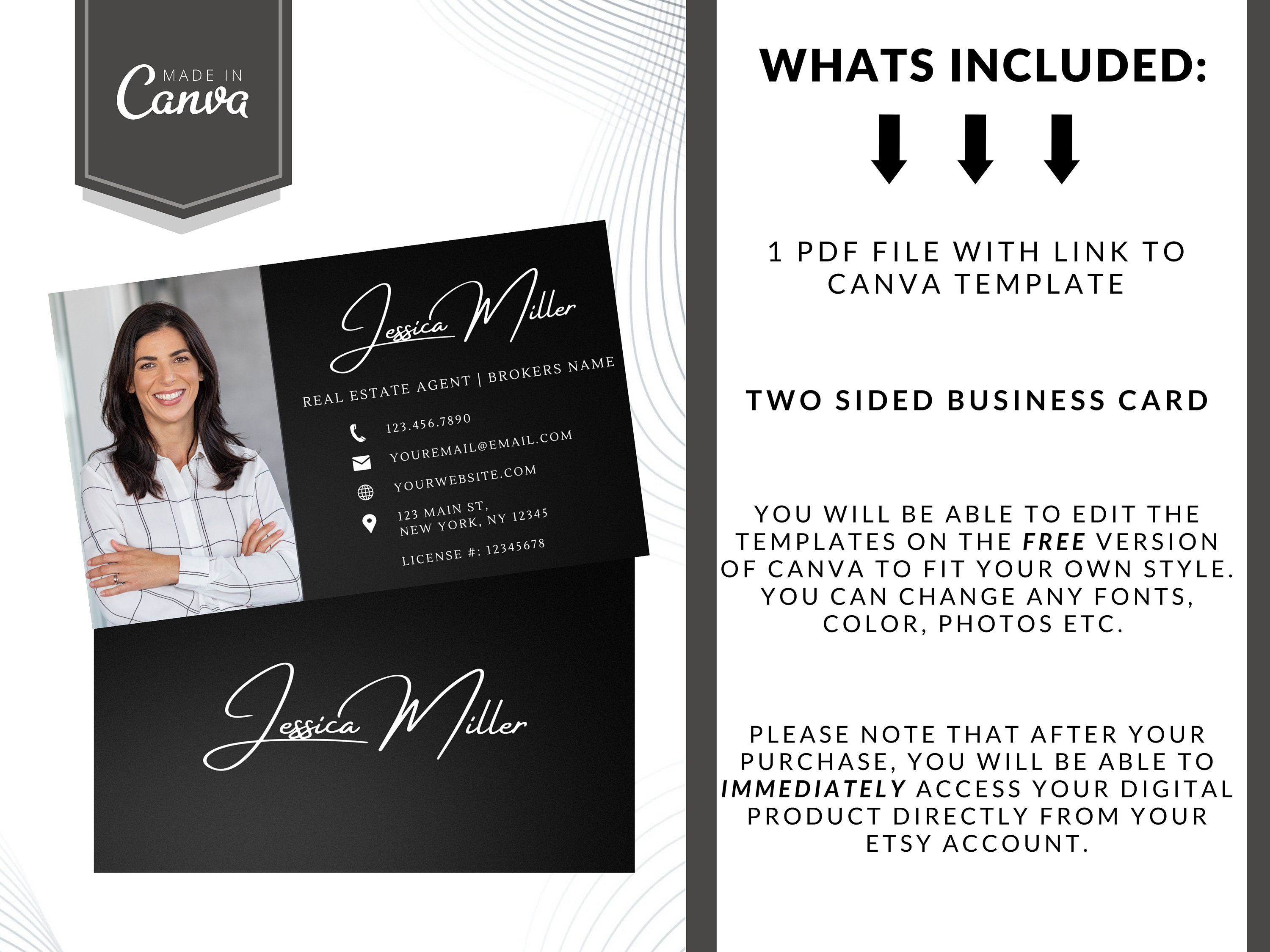 Real Estate Business Card Black, Realtor Business Card Template, Black ...