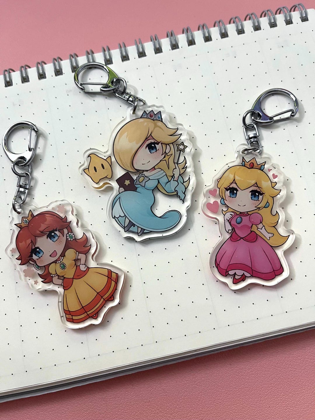 SSB | Princess Rosalina, Peach, Daisy | Double-sided Clear Acrylic Keychain Charms | Cute Chibi ...