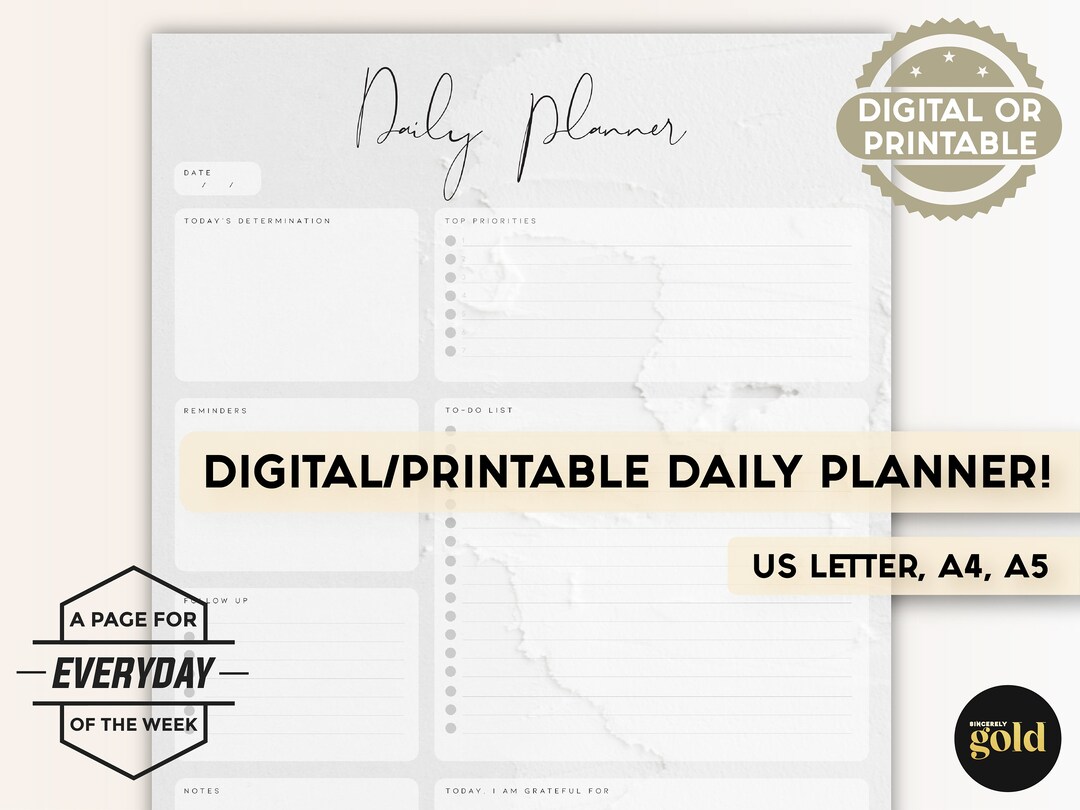 2022 DIGITAL DAILY PLANNER Brush Painted White Grey Printable Planner ...