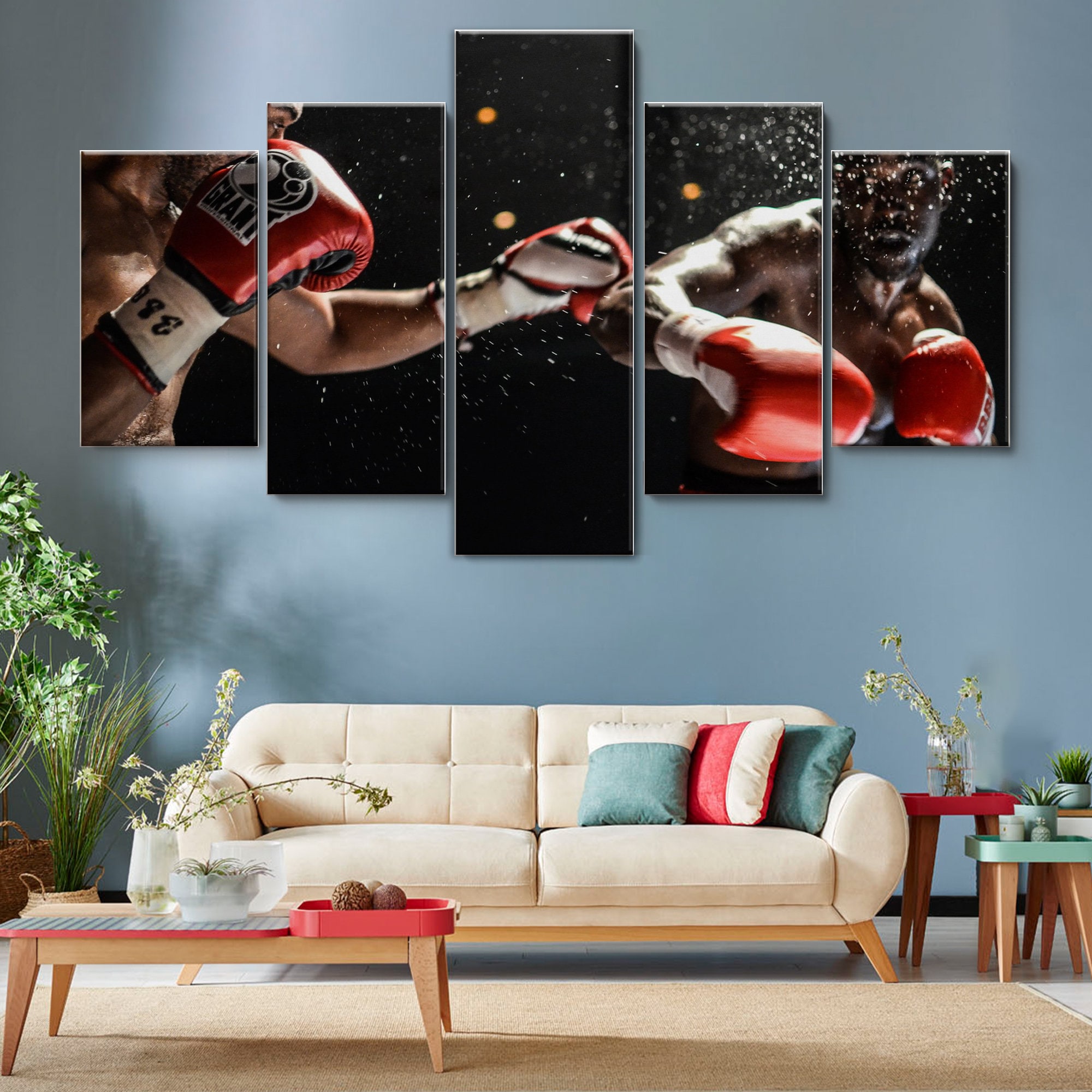 Boxing Fighting Abstract 5 Pieces Canvas Wall Art, Large Framed Canvas ...