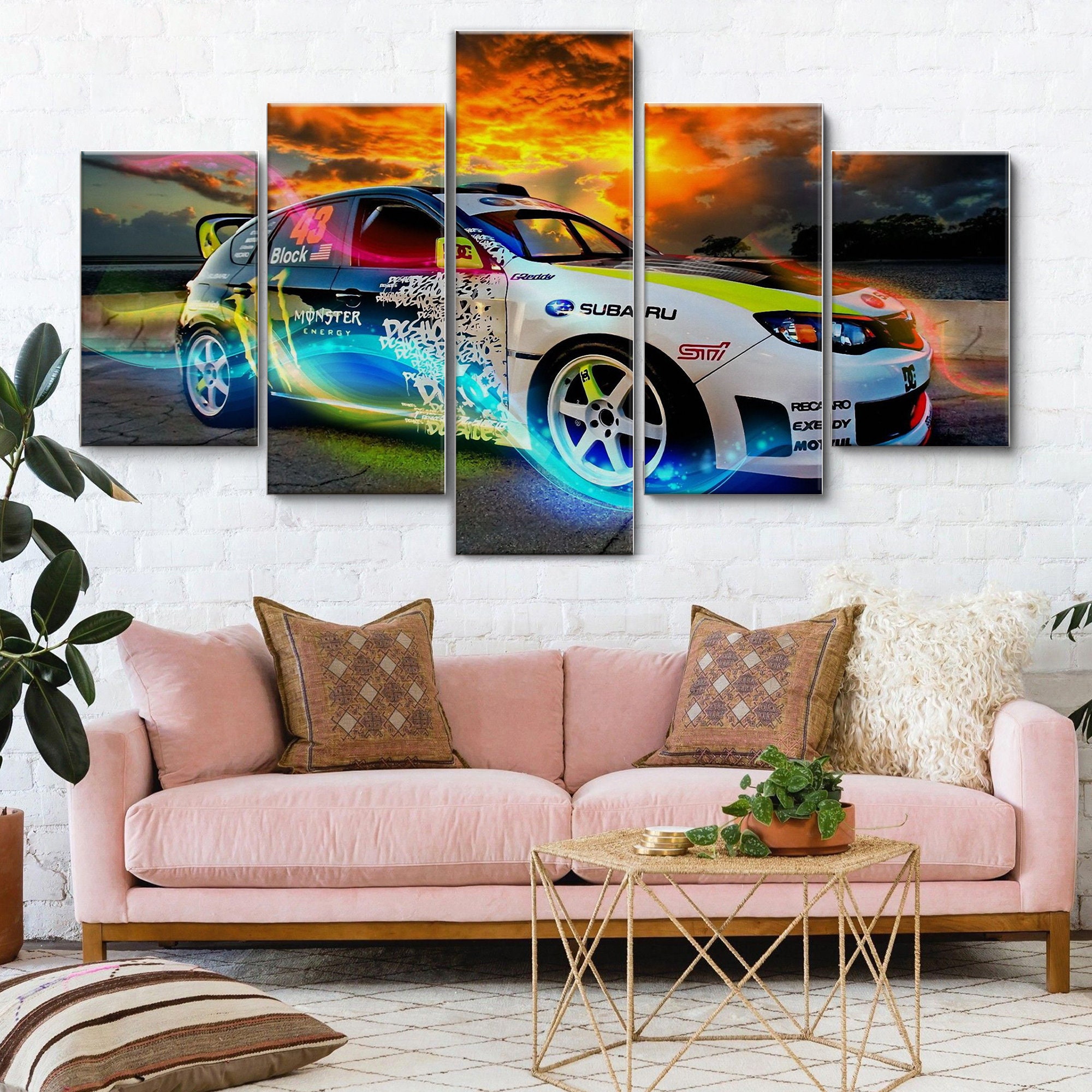 Subaru Colorful Sport Car 5 Piece Canvas Wall Art, Large Framed Canvas ...