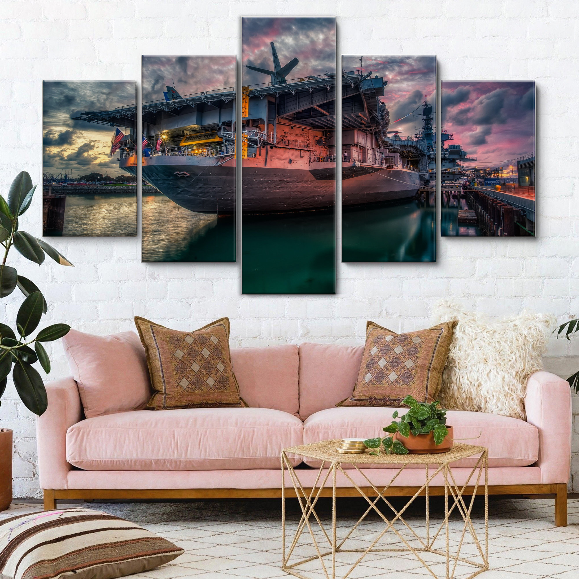 USS Midway Battleship 5 Piece Canvas Wall Art, Large Framed Canvas Wall ...