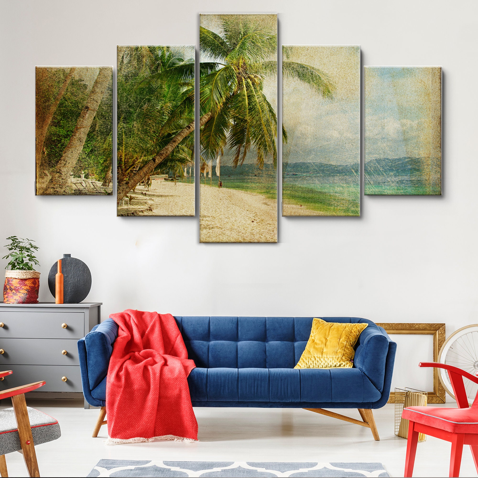 Retro Tropical Beach 5 Piece Canvas Wall Art Large Framed - Etsy
