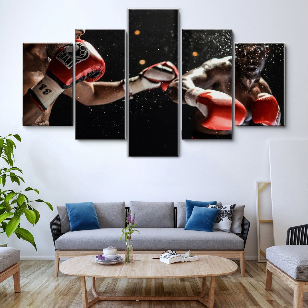 Boxing Fighting Abstract 5 Pieces Canvas Wall Art, Large Framed Canvas ...