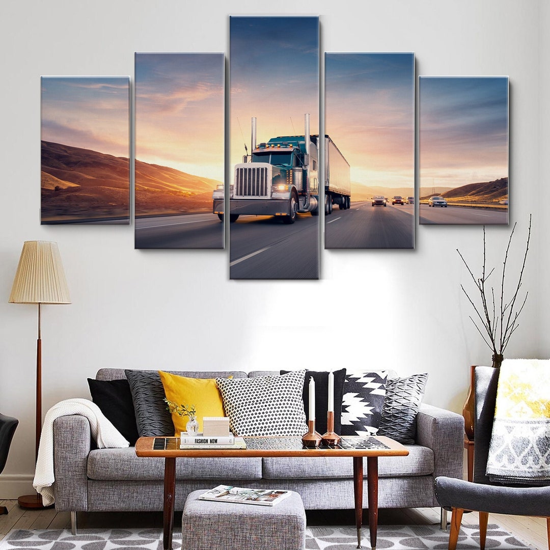 Semi Truck Big Rig on the Highway 5 Piece Canvas Wall Art, Large Framed ...