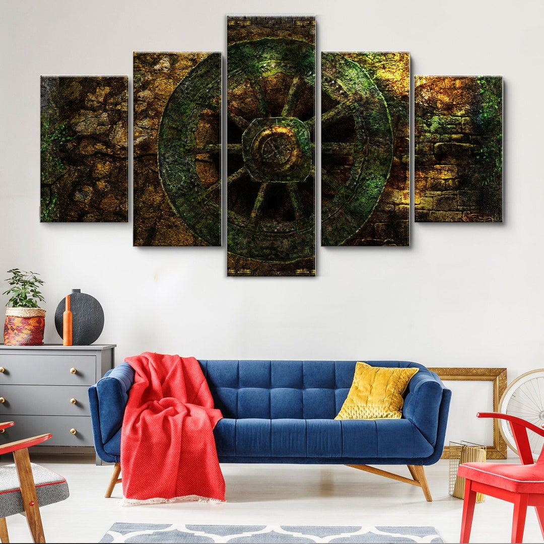 Ancient Aztec Wheel, Maya Symbol 5 Pieces Canvas Wall Art, Large Framed ...
