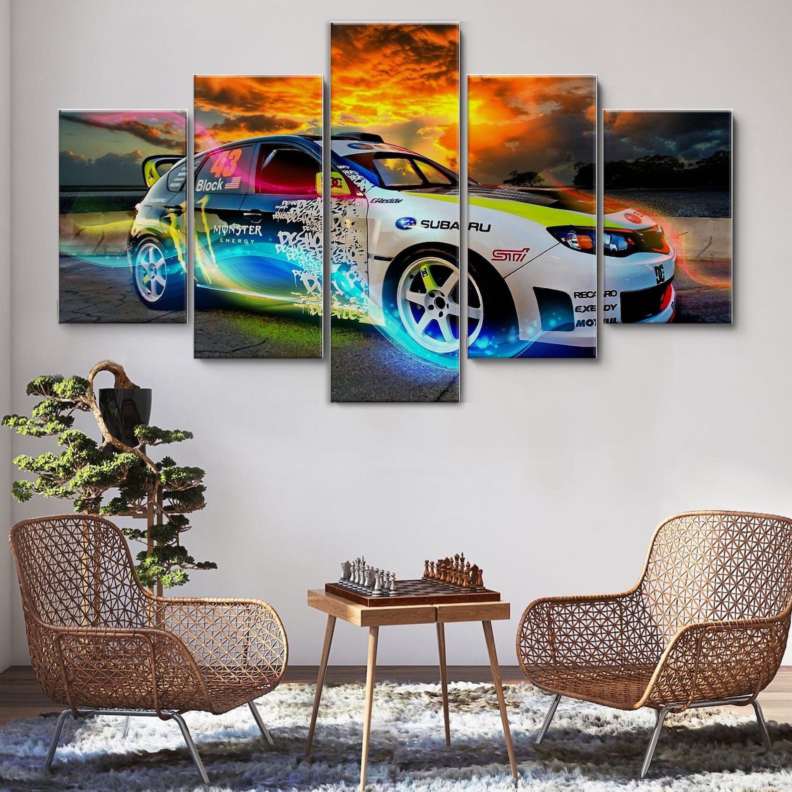 Subaru Colorful Sport Car 5 Piece Canvas Wall Art, Large Framed Canvas ...
