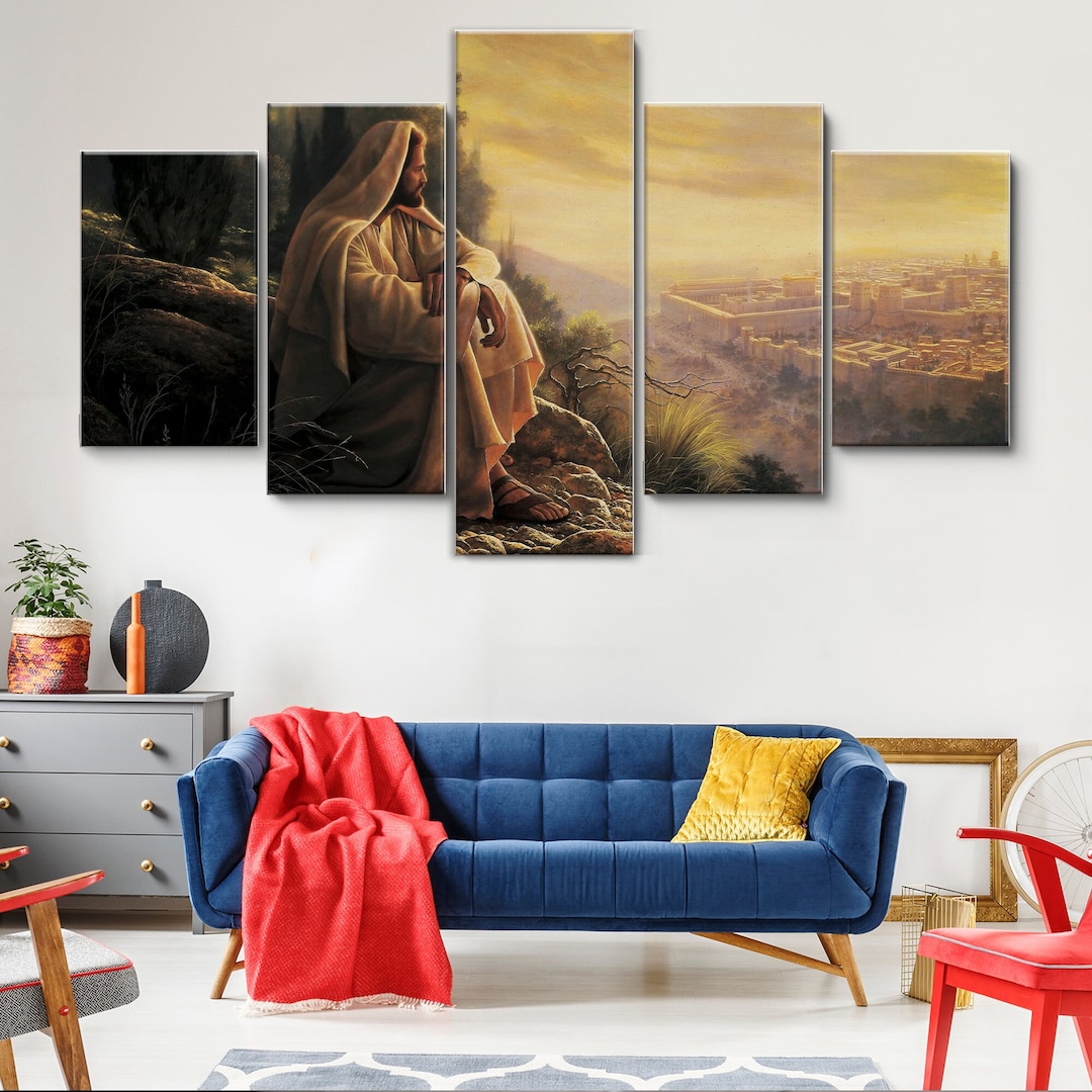Vintage Christian Faith, Jesus Looking Jerusalem 5 Piece Canvas Wall ...