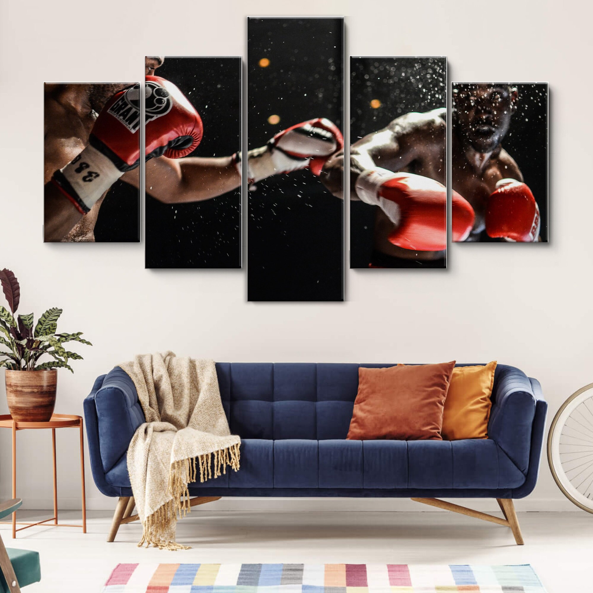 Boxing Fighting Abstract 5 Pieces Canvas Wall Art, Large Framed Canvas ...