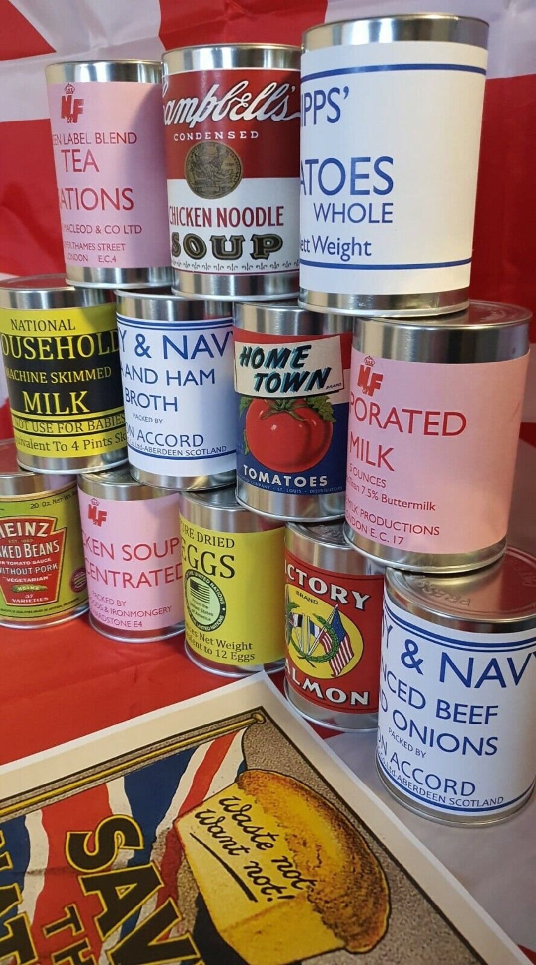 1940s-ww2 HOME FRONT Replica Food Cans Includes Flag & Ministry of Food ...