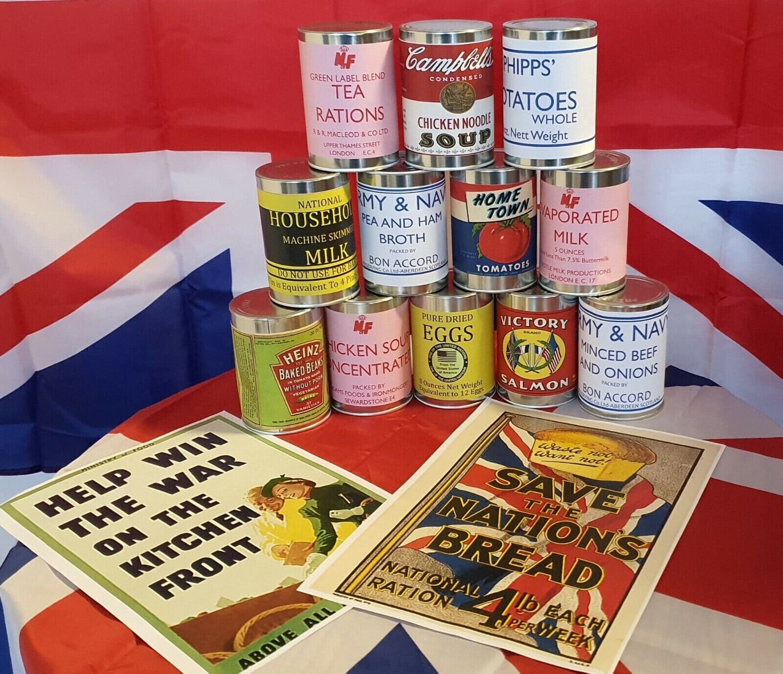 1940s-ww2 HOME FRONT Replica Food Cans Includes Flag & Ministry of Food ...