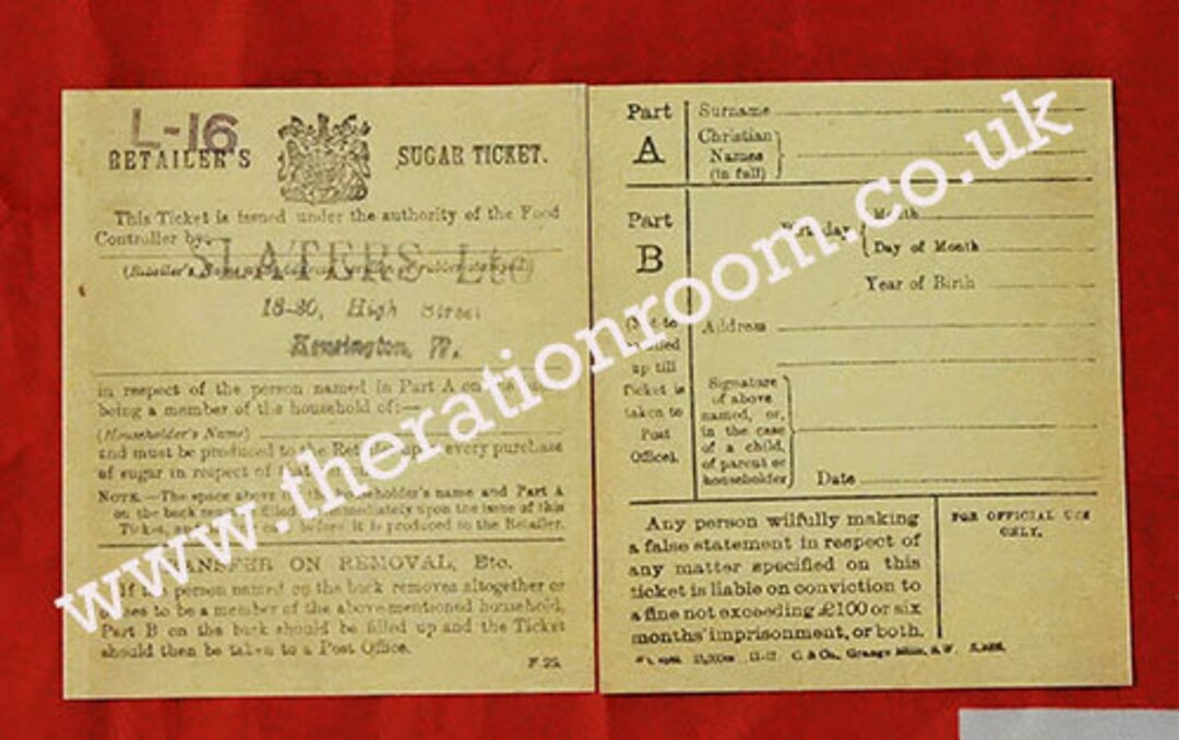 THE GREAT WAR-WW1-1916 wartime-re Enactment Replica Sugar Ration Slip Coupon - Etsy