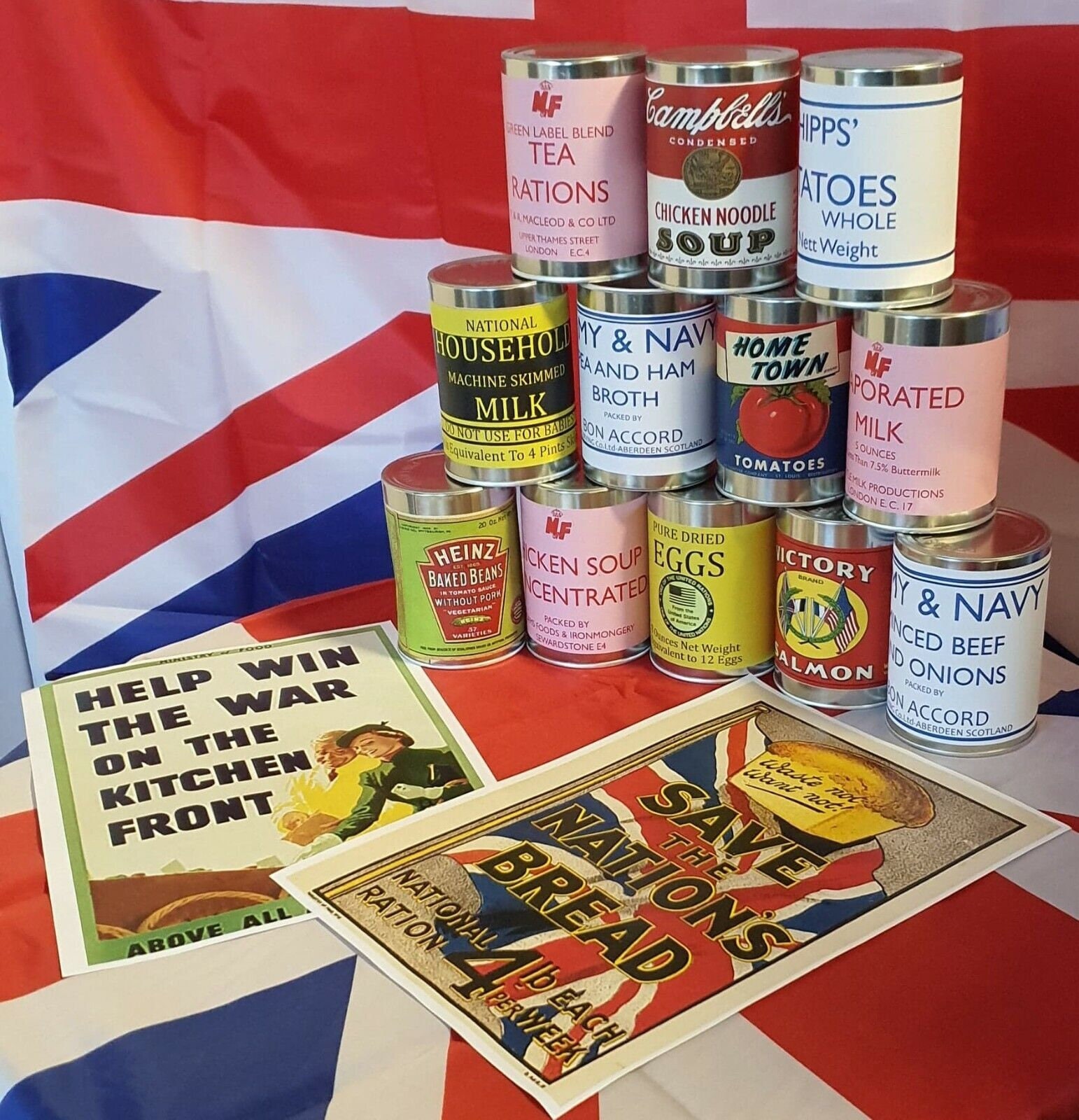 1940s-ww2 HOME FRONT Replica Food Cans Includes Flag & Ministry of Food ...
