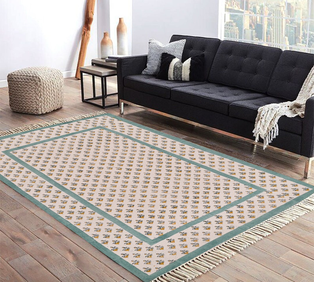 Handmade Indian Block Print Rug Custom Size Rug Area Rug Cotton Rug ...