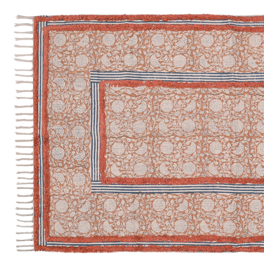 Handmade Block Print Cotton Rug: Floral Indian Rug - Etsy