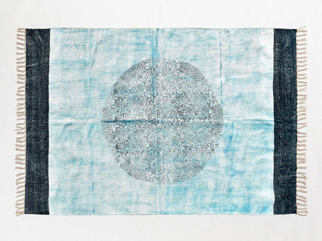 Handmade Sky Blue Cotton Rug: Farmhouse Area Rug - Etsy