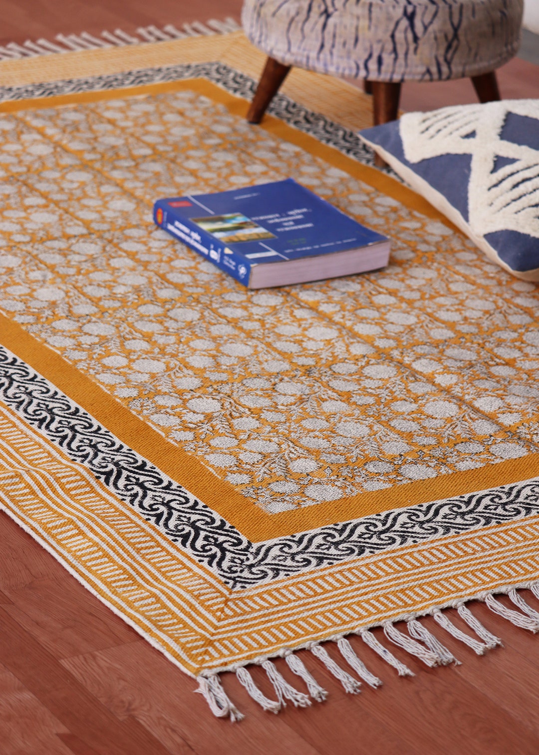 5x8 Feet Indian Rug Hand Block Print Rug Dhurrie Rug Geometric Rug ...