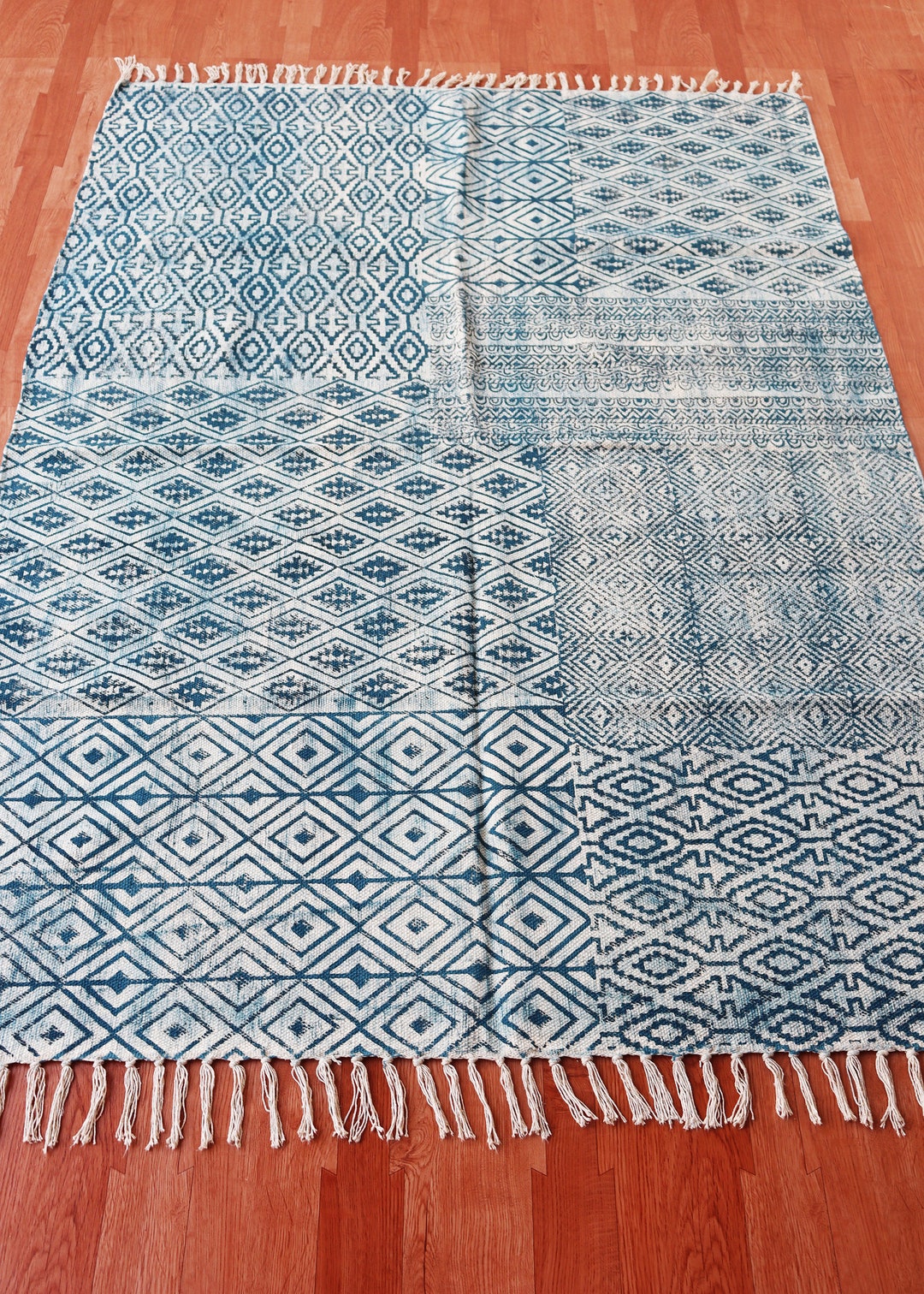 Hand Block Print Rug Indian Dhurrie Rug Blue Rug Navajo Rug - Etsy