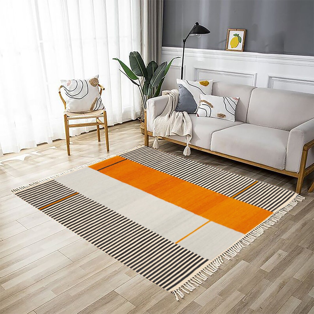9x9 Feet Hand Block Print Cotton Dhurrie Rug: Bohemian Kilim Handmade ...