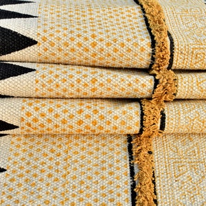 3x5 Ft Indian Cotton Dhurrie Rug Hand Block Print Rug Yellow Black ...