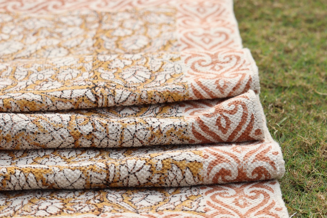 Indian Hand Block Print Rug Kilim Rug Geometric Rug Garden Rug - Etsy