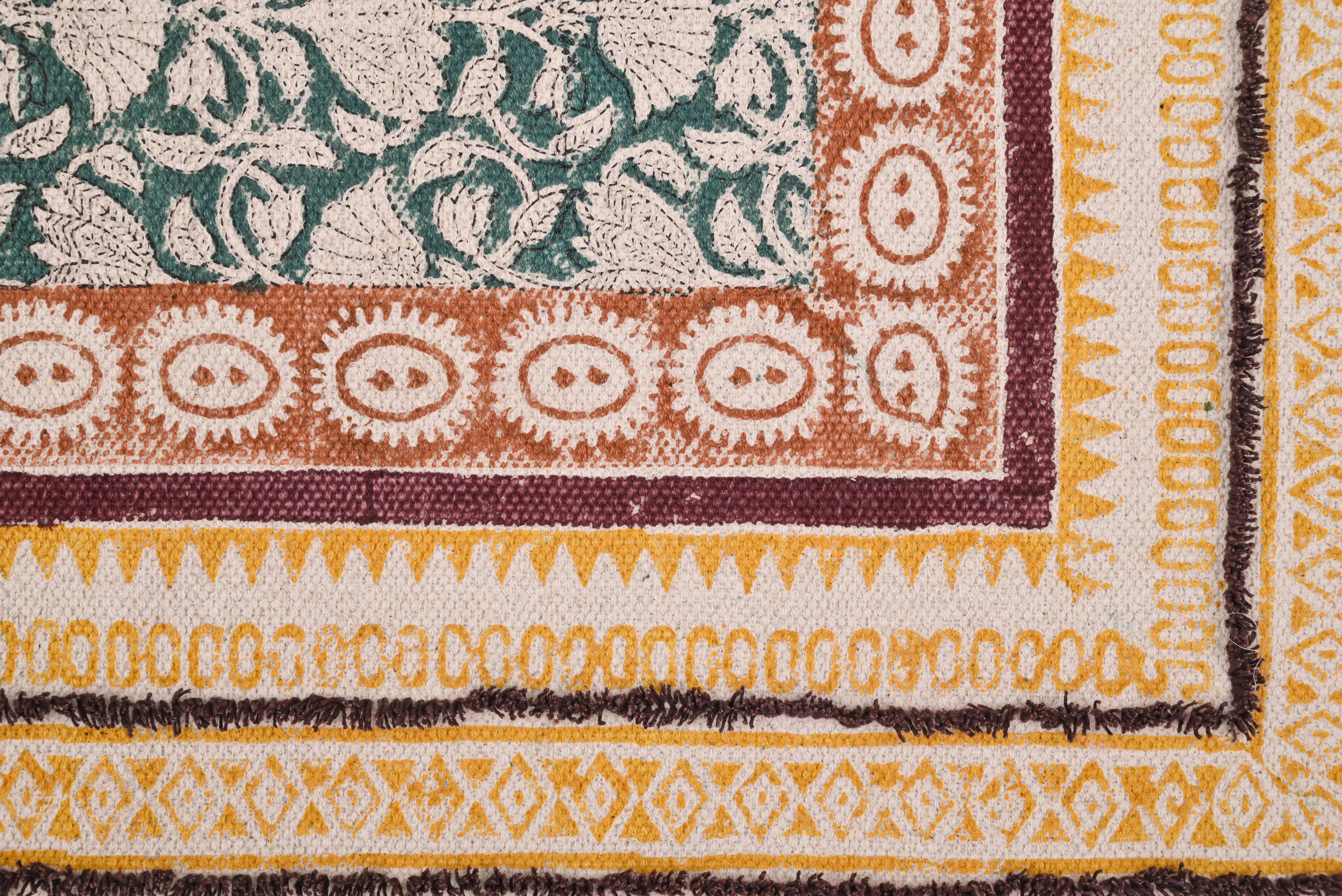 4x6 Feet, Handmade Cotton Rug Block Print Rug Indian Dhurrie Rug ...