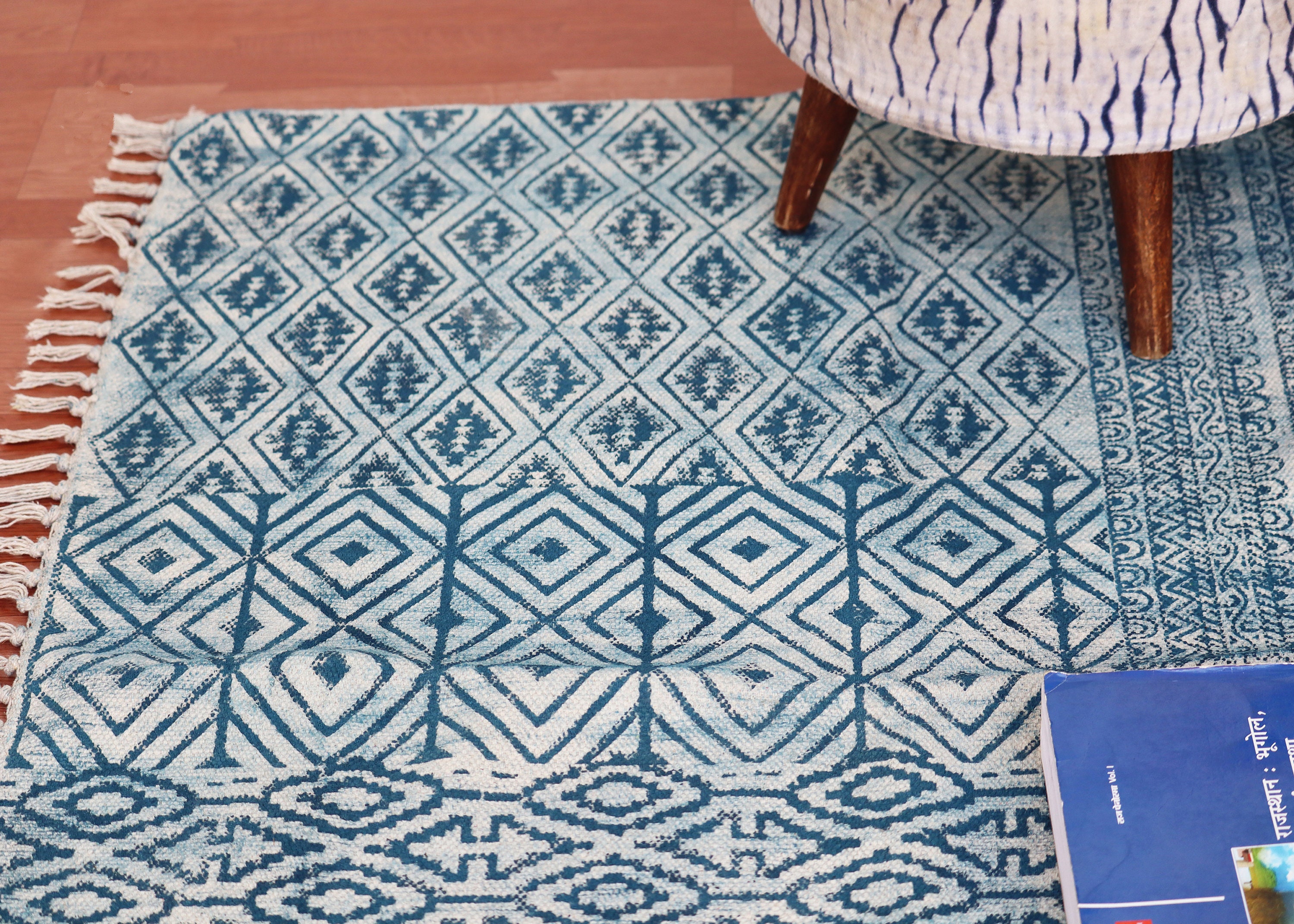 Hand Block Print Rug Indian Dhurrie Rug Blue Rug Navajo Rug - Etsy