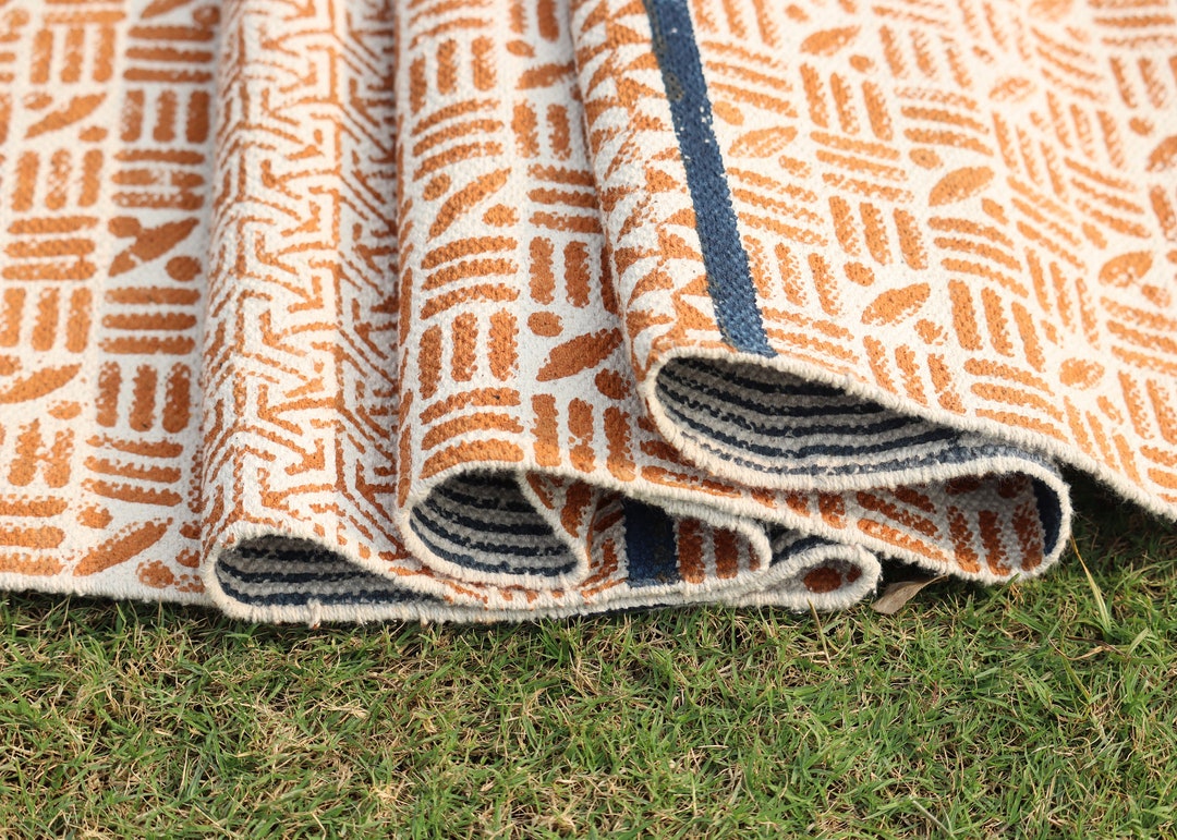 Handmade Block Printed Cotton Rug Custom Area Rug Living Room Rug Home ...