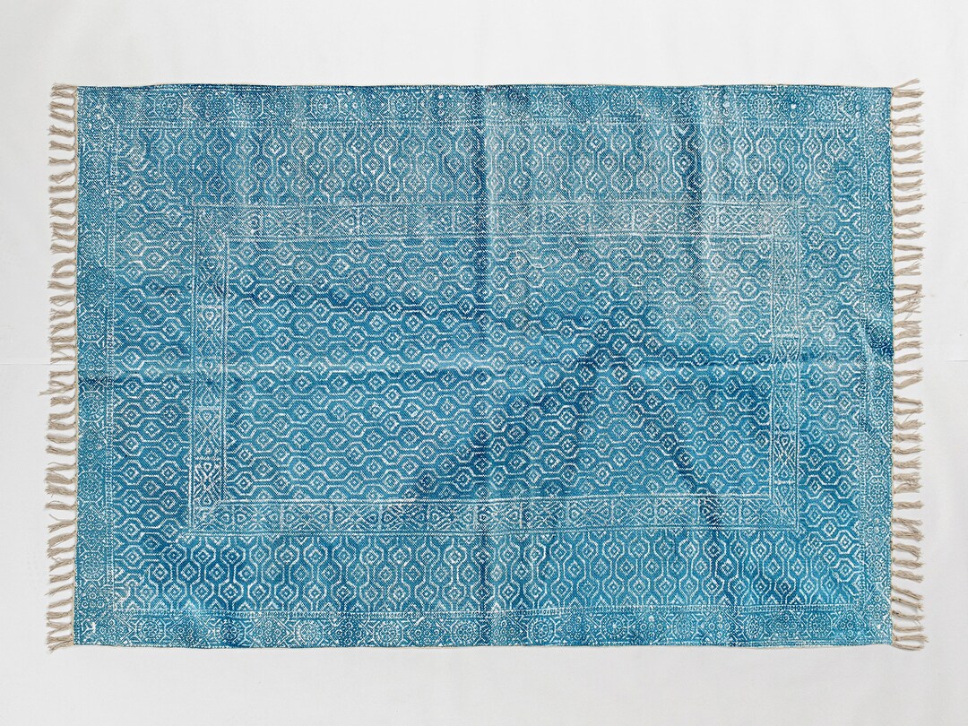 Indigo Blue Rug Indian Cotton Rug Handmade Rug Outdoor Patio Rug Hand ...