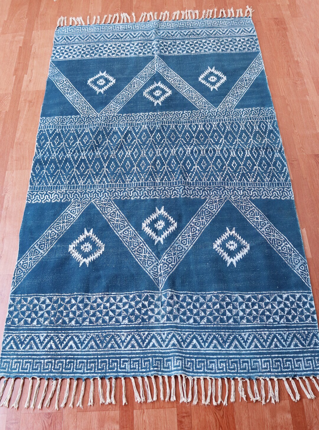 Indigo Blue Rug Handmade Rug Runner Area Rug Stair Runner Block Print ...