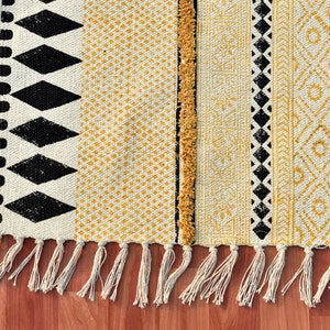 3x5 Ft Indian Cotton Dhurrie Rug Hand Block Print Rug Yellow Black ...