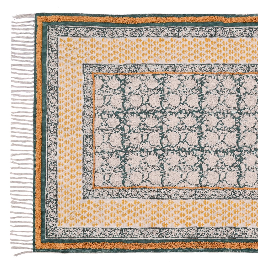 Handmade Block Print Cotton Rug: Boho Indian Dhurrie, 3x5 4x6 8x10 Feet ...