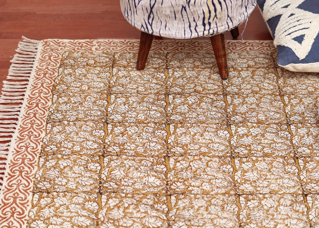 Rug for Dorm Room 3x5 Ft Hand Block Print Rug Handmade Rug Garden Rug ...