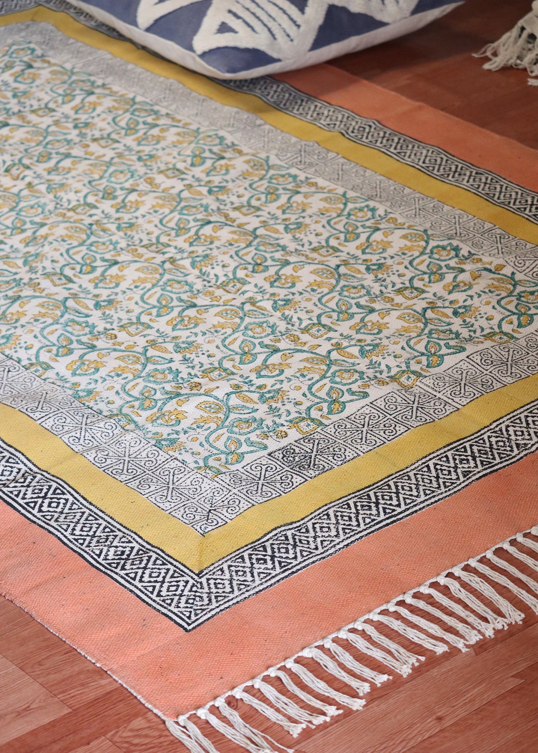 4x6 Feet Rug Vintage Cotton Rug Block Printed Dhurrie Rug Indoor Rug ...