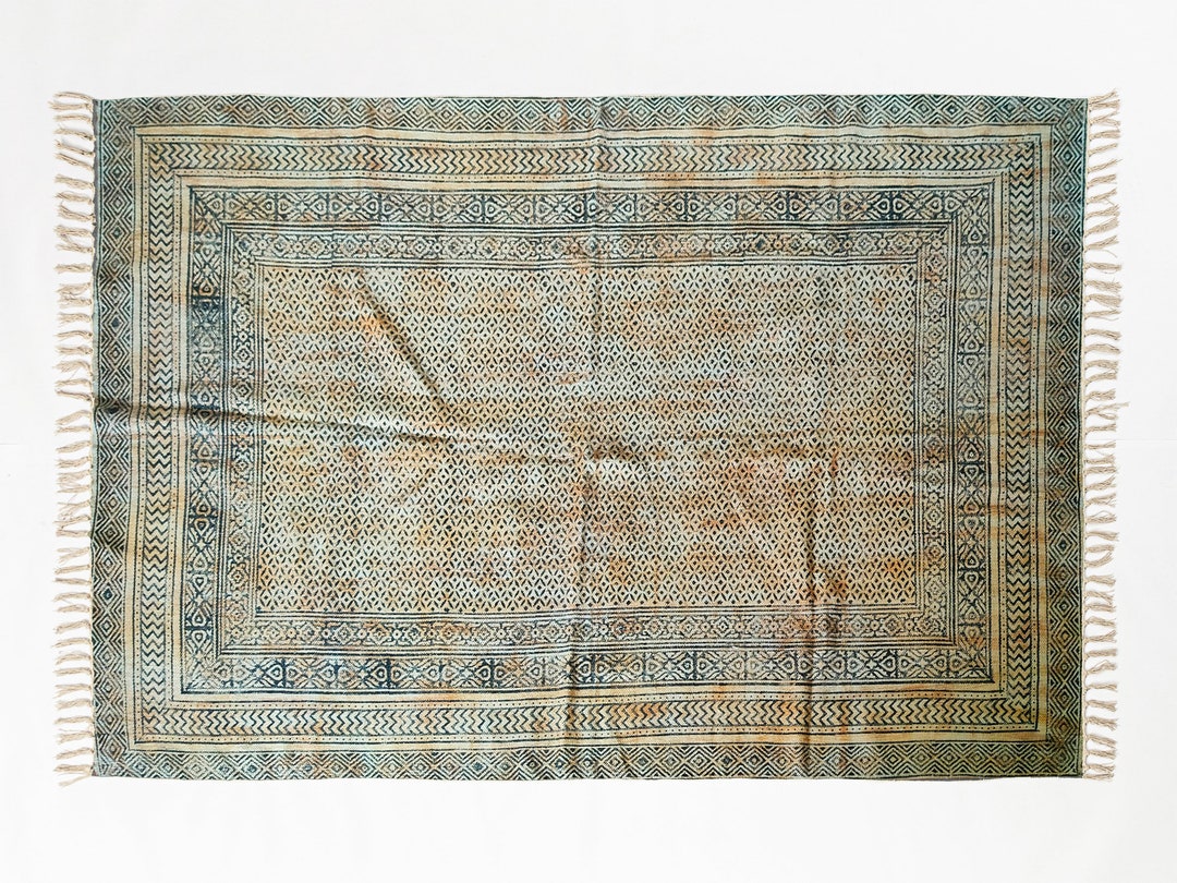 Indian Cotton Rug Handmade Rug Block Print Rug Indian Dhurrie Rug ...