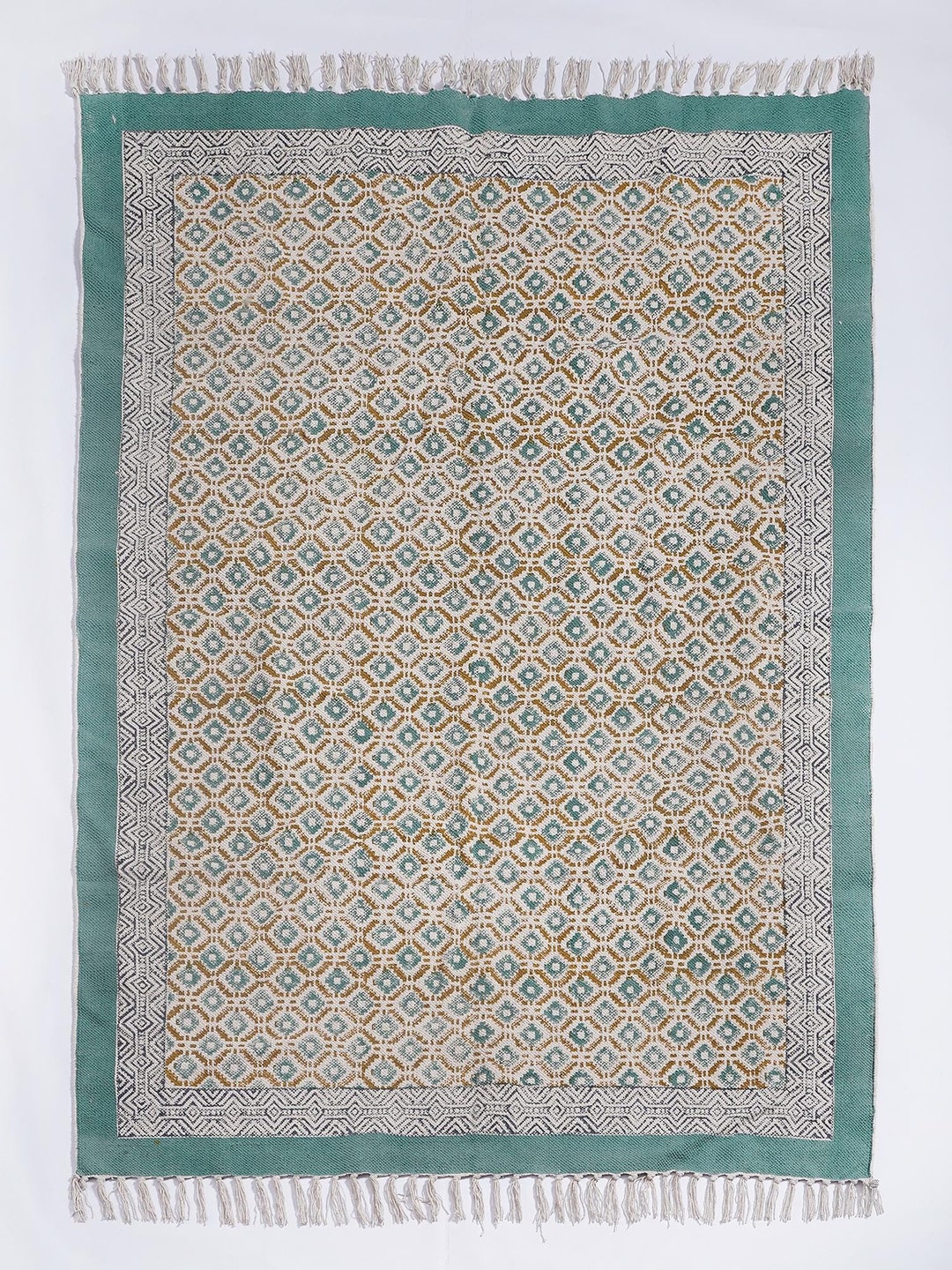 Handmade Cotton Rug: Boho Block Print Flatweave Area Rug Moroccan Rugs ...