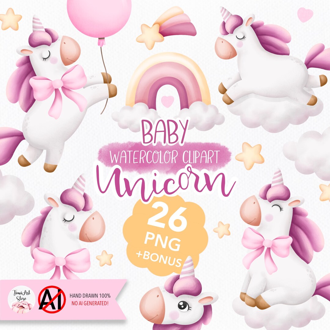 Watercolor Baby Unicorn Clipart, Nursery Decor (PNG Digital Print) - Etsy