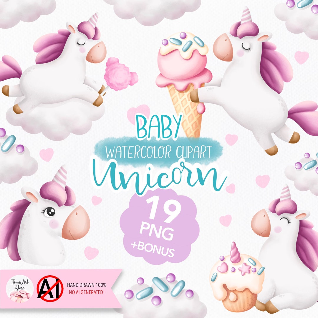 Watercolor Baby Unicorn Clipart, Nursery Decor PNG (digital Print) - Etsy