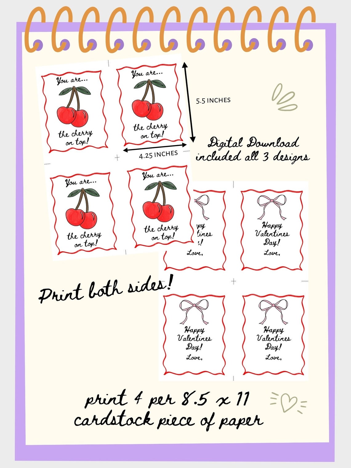 Printable Cherry, Gelato, and Watermelon Valentine's Day Cards, Vday ...