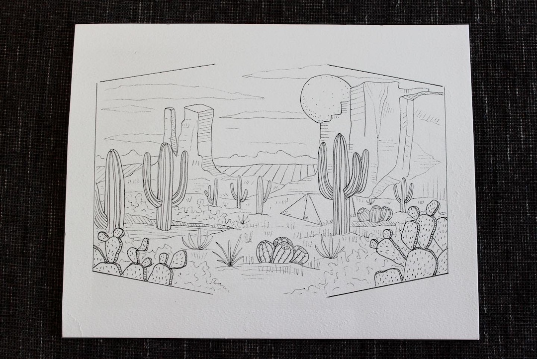 Arizona Desert Camping Drawing - Etsy