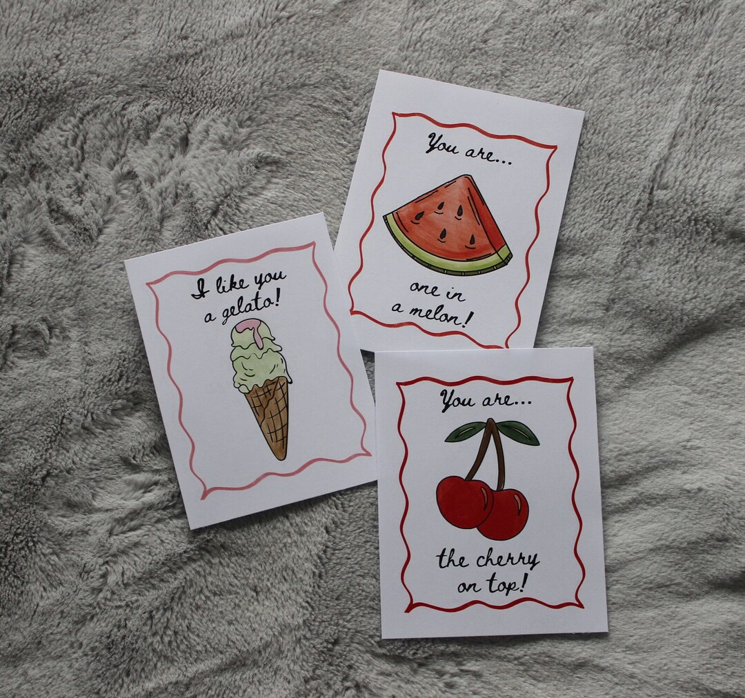 Printable Cherry, Gelato, and Watermelon Valentine's Day Cards, Vday ...