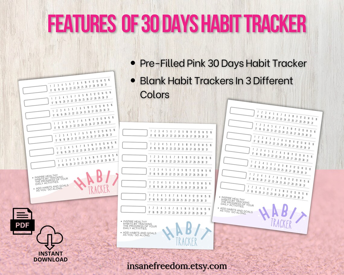 30 Days Habit Simple Habit Tracker | Daily Habit Tracker PDF Monthly ...