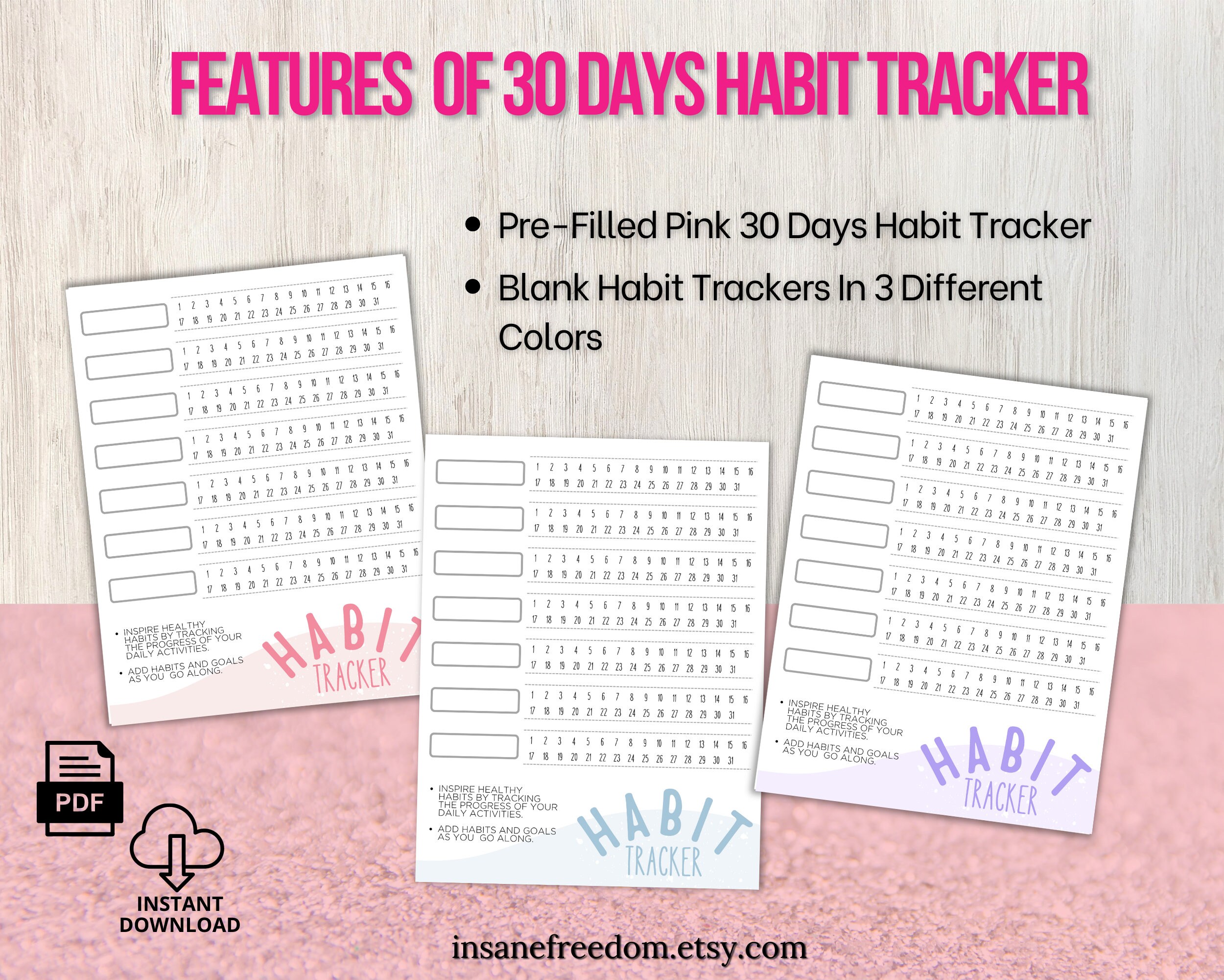 30 Days Habit Simple Habit Tracker | Daily Habit Tracker PDF Monthly ...