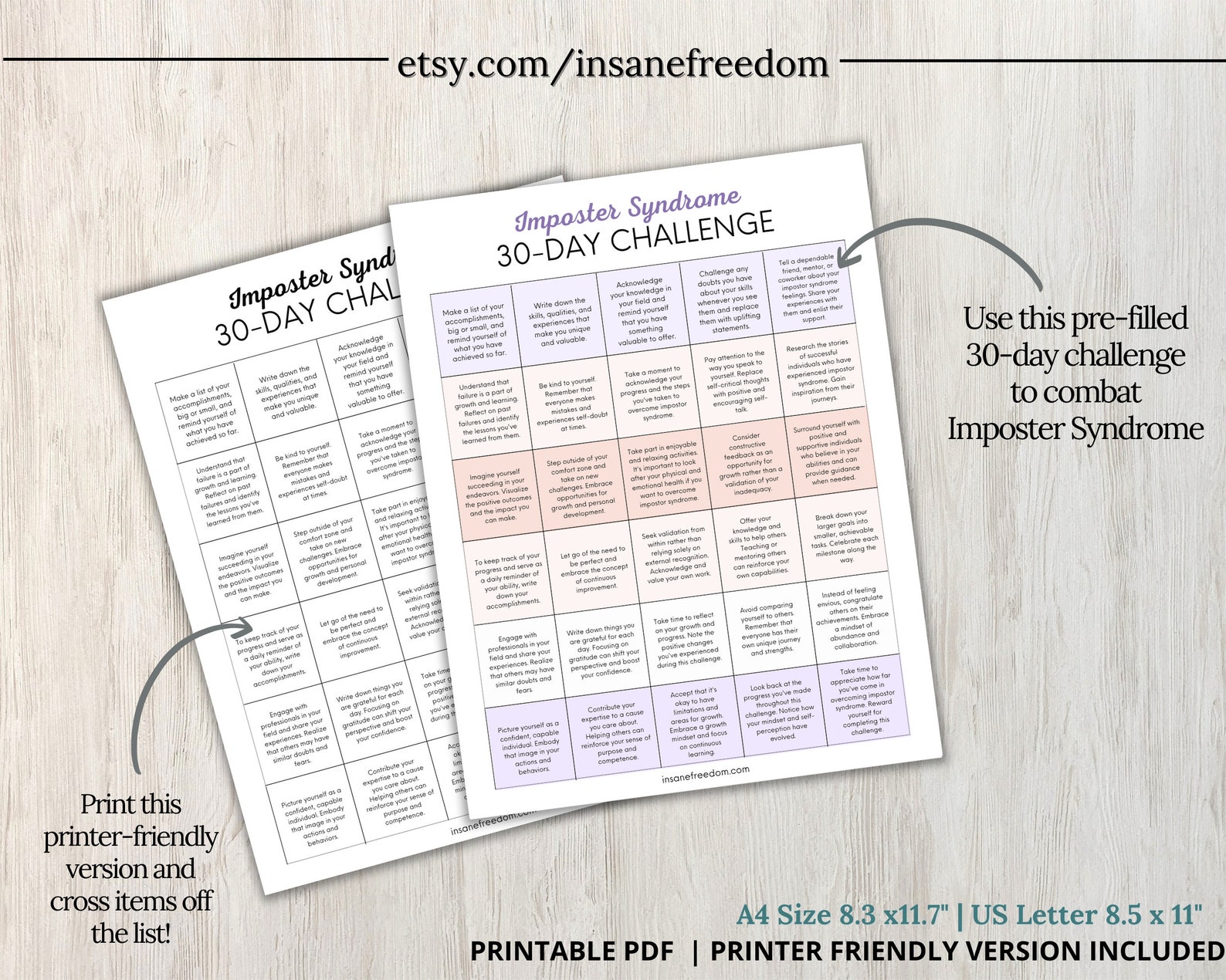 Imposter Syndrome Challenge Printable | 30-day Mindset Challenge ...