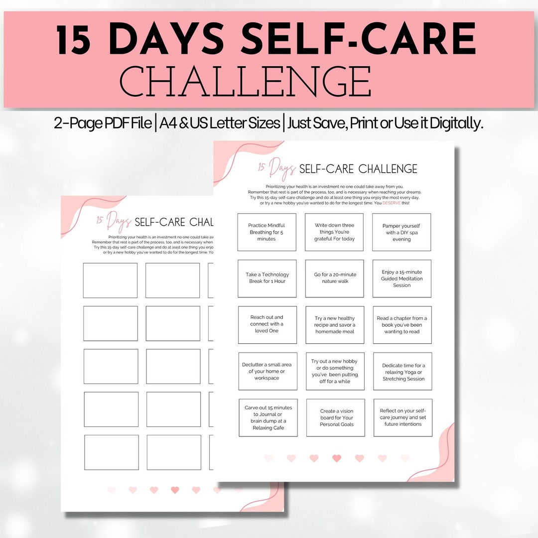 Fillable Self Care Challenge Printable 15 Days Self Care Plan Self Care