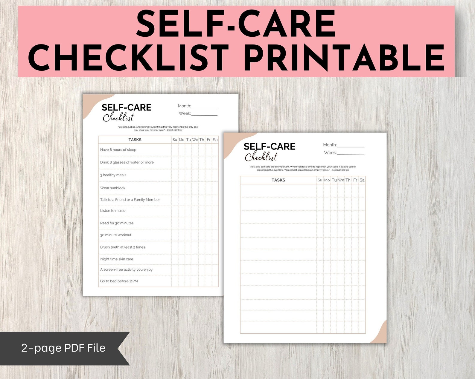 Fillable Self Care Checklist Daily Self Care Planner Self Care ...