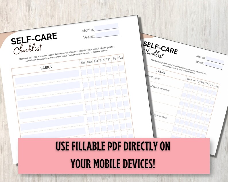 Fillable Self Care Checklist, Daily Self Care Planner Self Care ...