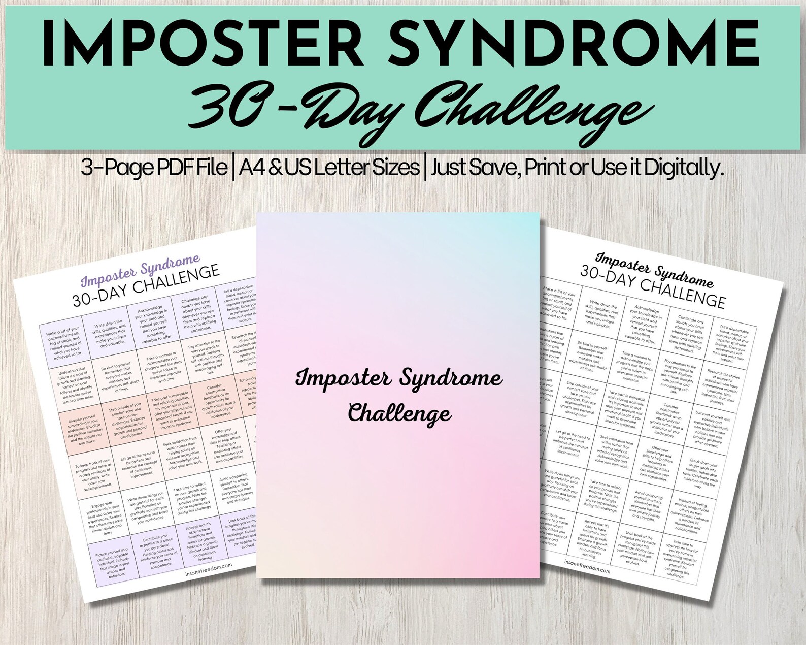 Imposter Syndrome Challenge Printable | 30-day Mindset Challenge ...