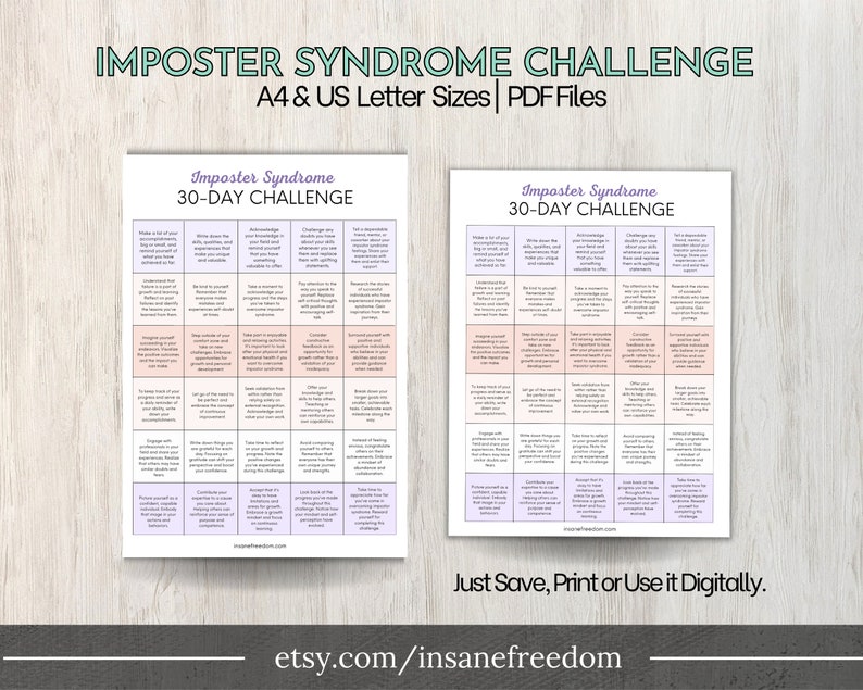 Imposter Syndrome Challenge Printable | 30-day Mindset Challenge ...